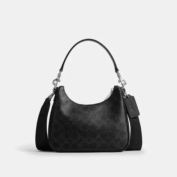 Coach® Nolan Hobo Bag In Signature Canvas - Black Signature
